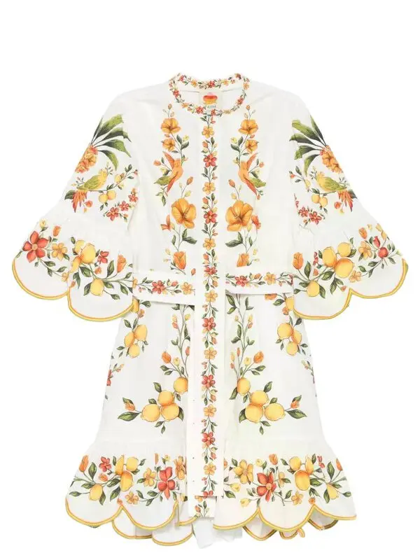Farm Rio Floral Print Mini Dress - White