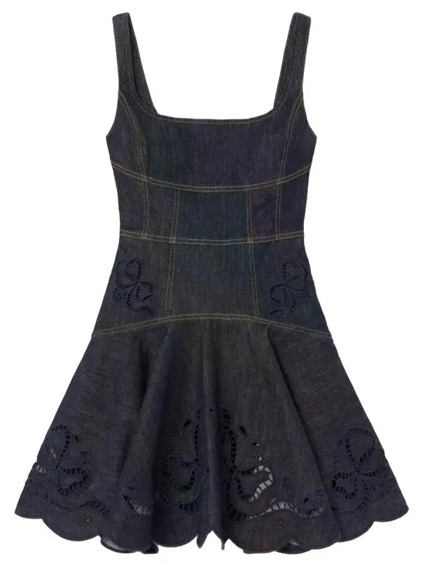 SELF-PORTRAIT Bow-embroidered Mini Dress - Blue