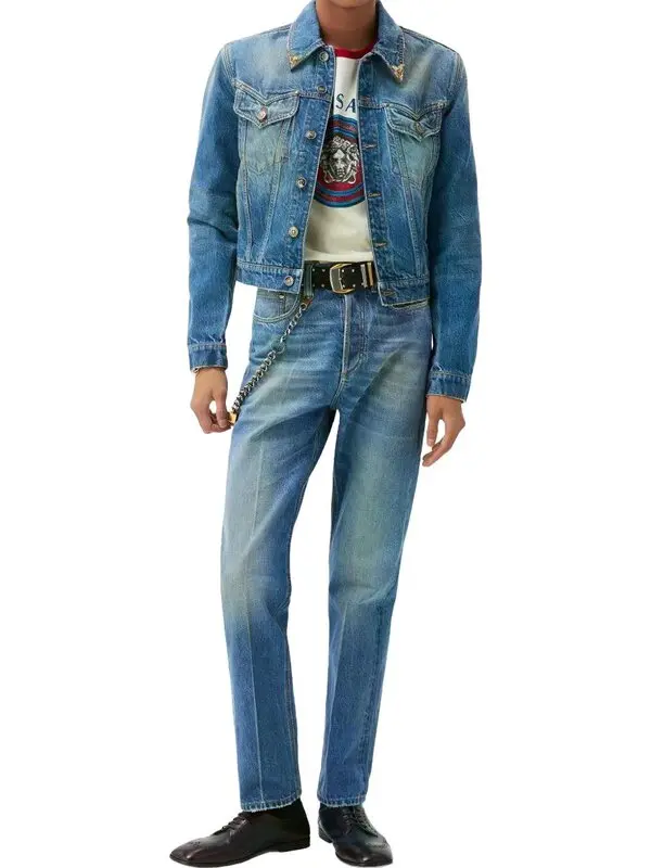 Versace Distressed Straight Jeans - Blue