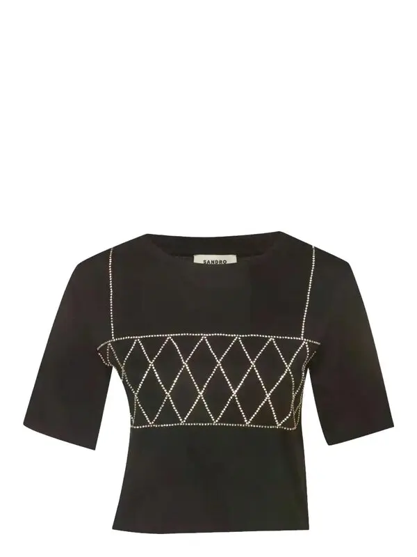 Sandro Embellished Cropped T-shirt - Black