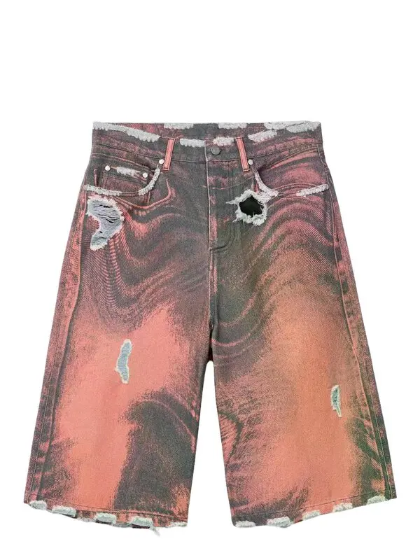 Camper Distressed Denim Shorts - Red