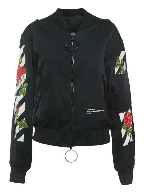 Off-White Rose Embroidered Bomber Jacket - Black