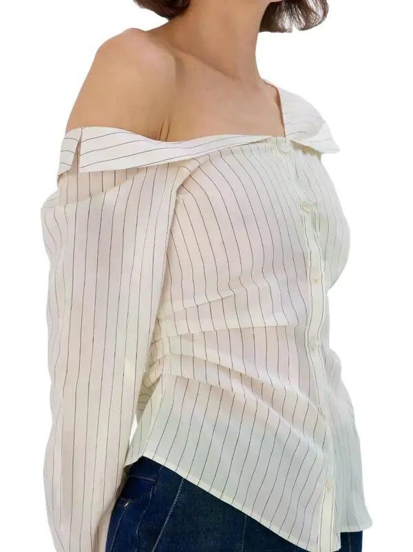 OCCLEUS Myla Striped Off-shoulder Shirt - Neutrals