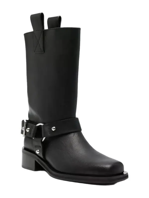 GANNI Harness Detail Biker Boots - Black