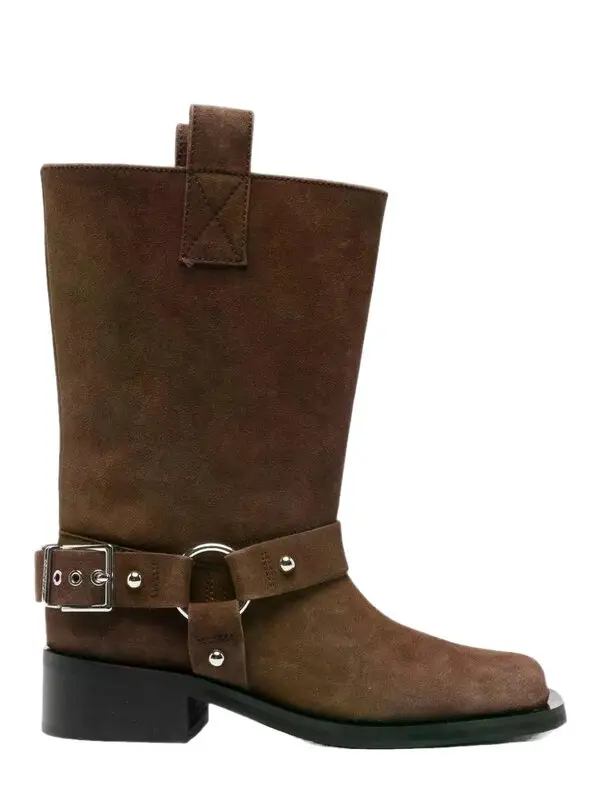 GANNI Buckle-detail Biker Boots - Brown
