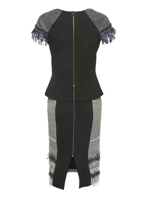 Roland Mouret Tweed Fringed Midi Skirt Set - Black