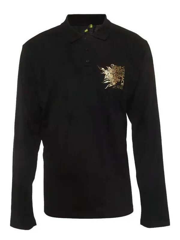 Versace Logo Tiger-print Polo Shirt - Black