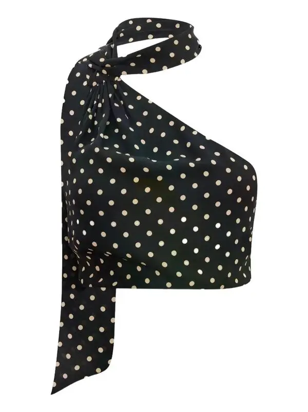 OCCLEUS Polka Dot Halter Neck Top - Black
