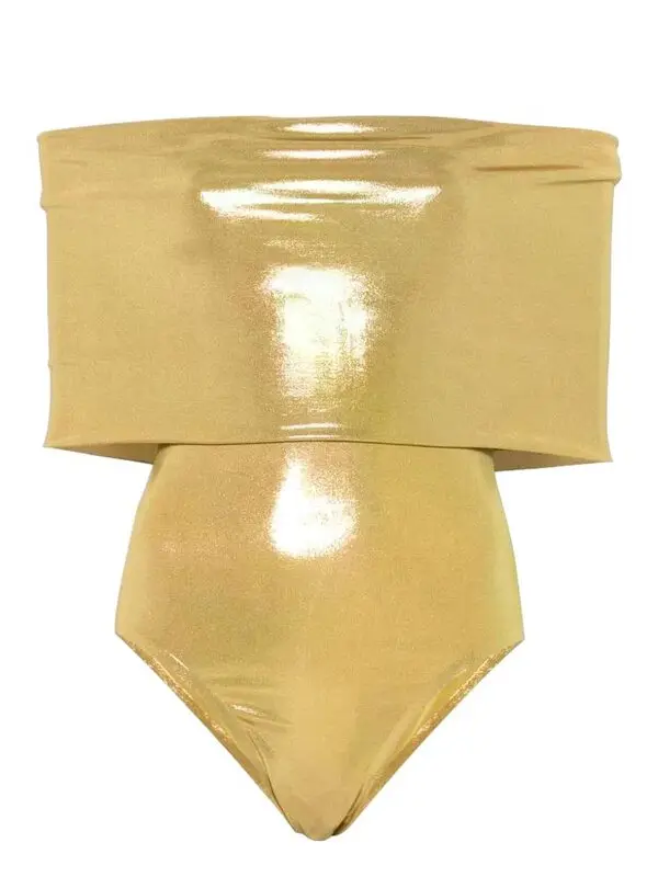 Norma Kamali Off-shoulder Metallic Bodysuit - Gold