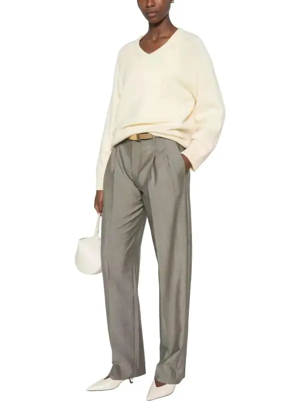 Victoria Beckham Melange Pleated Trousers - Grey