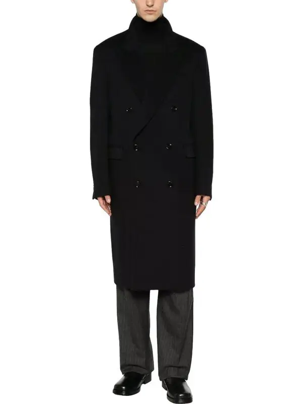 LARDINI Double-breasted Peak-lapel Coat - Black
