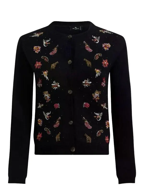 Etro Wool And Cashmere Embellished Cardigan - Black