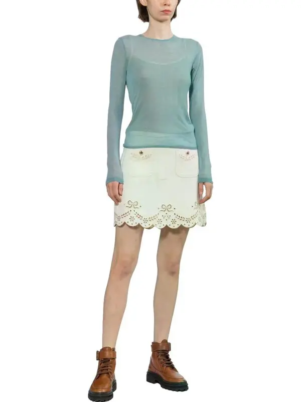 SELF-PORTRAIT Broderie Mini Skirt - Neutrals