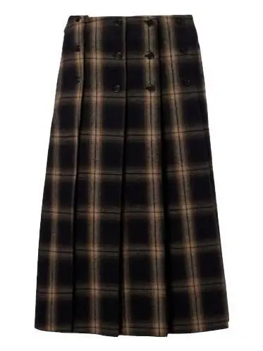Attico Plaid Pleated Cotton Midi Skirt - Black