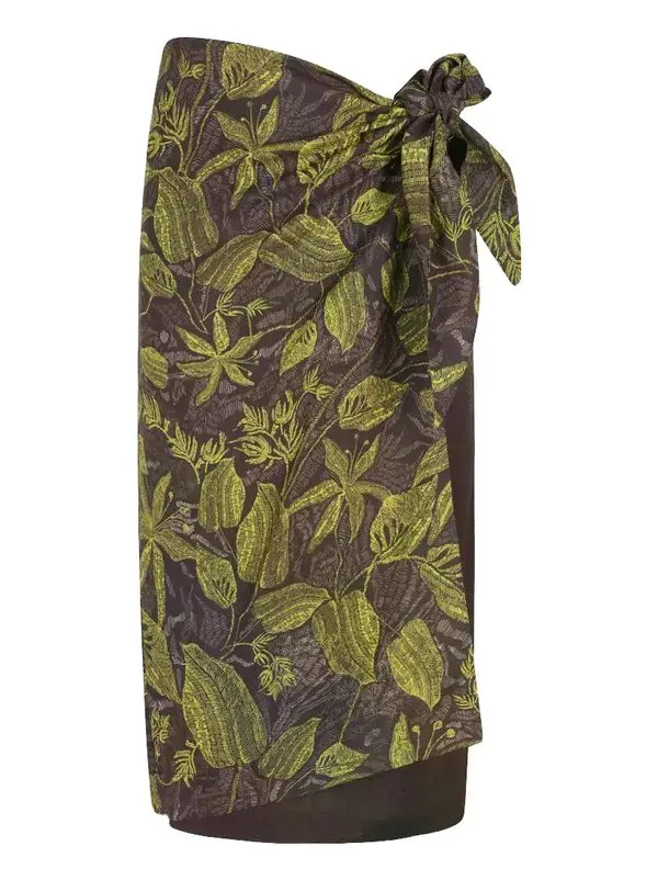 TELA Floral Tie Midi Skirt - Brown