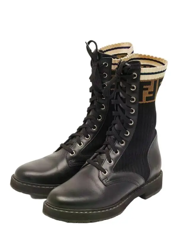Fendi Rockoko Zucca Combat Boots - Black