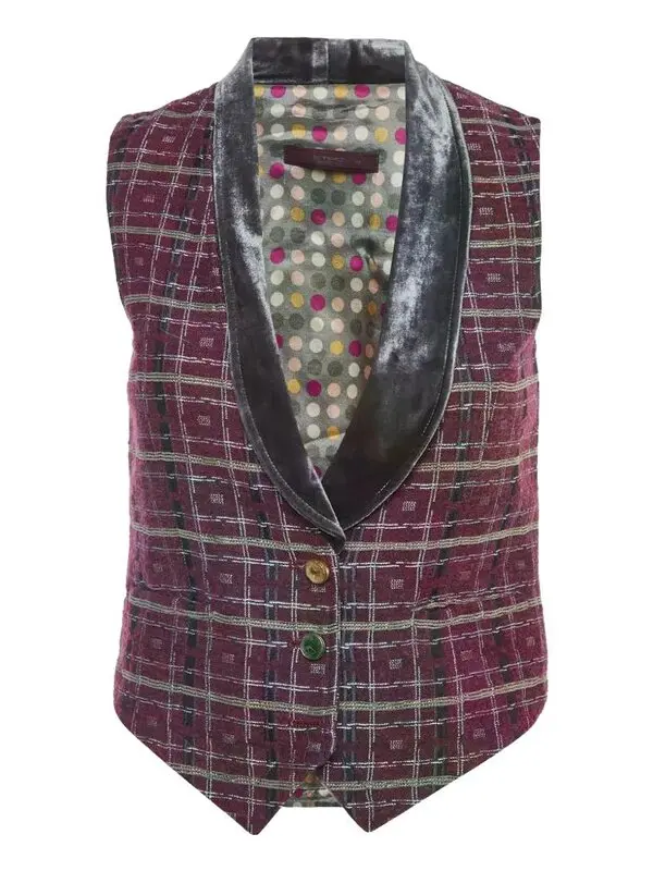 Etro Check Tweed Velvet Collar Vest - Red
