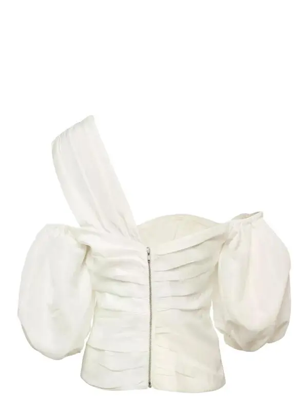 SELF-PORTRAIT 2019 Ruched One-shoulder Top - Neutrals