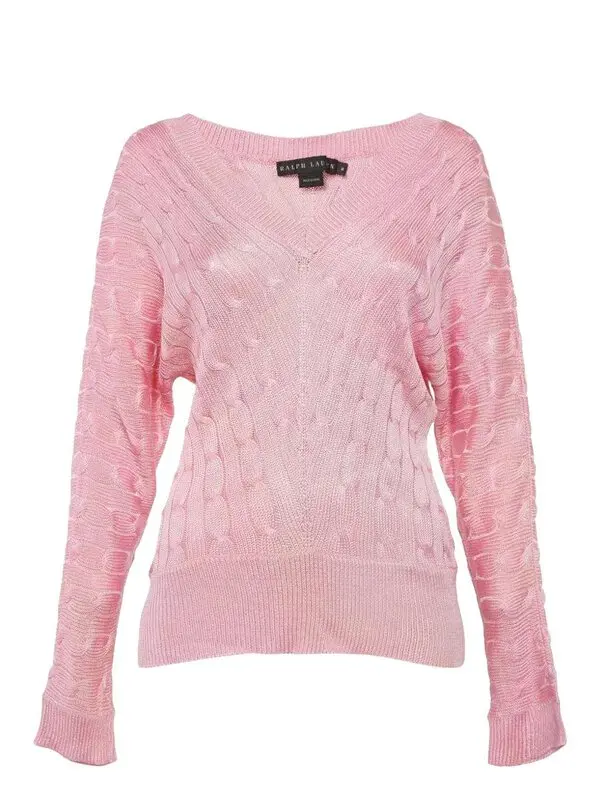 Ralph Lauren Silk Cable-knit V-neck Sweater - Pink