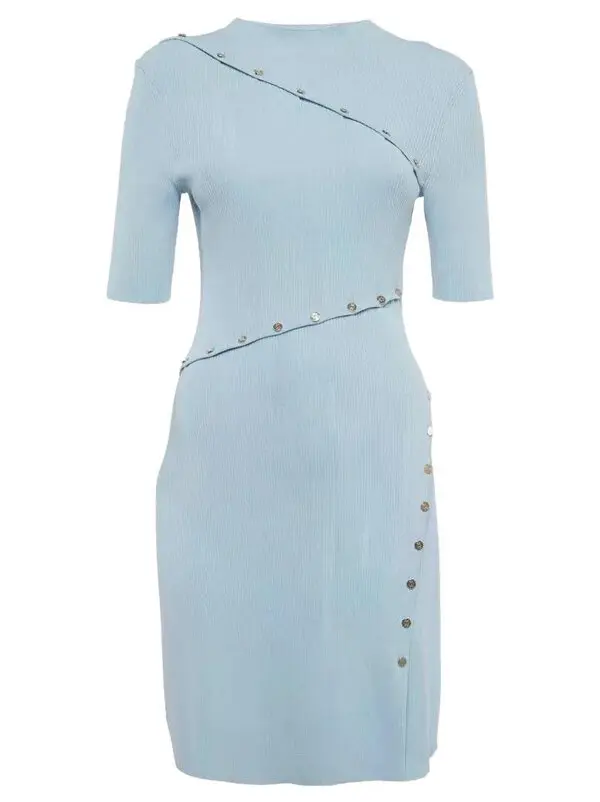 Maje Ribbed-knit Button-detail Mini Dress - Blue
