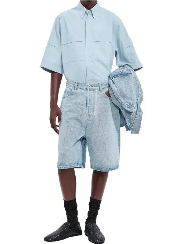 Bottega Veneta Sky Bleached Wide Leg Denim Shorts - Multicolor