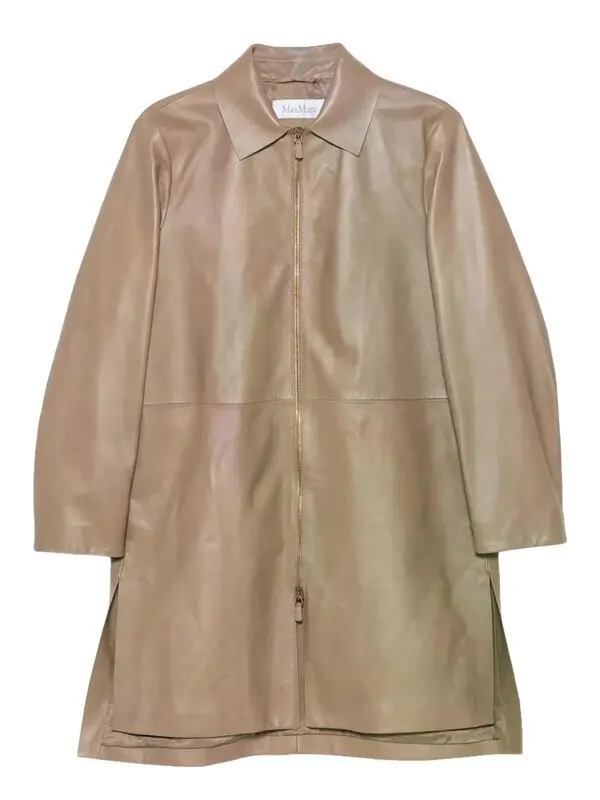 Max Mara Leather Zip-up Coat - Neutrals