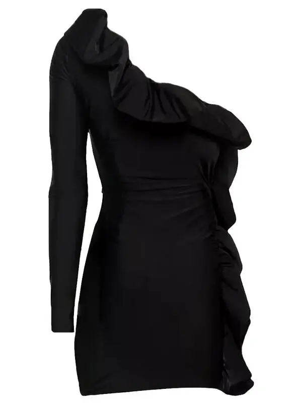 Amen Ruffled One-shoulder Mini Dress - Black