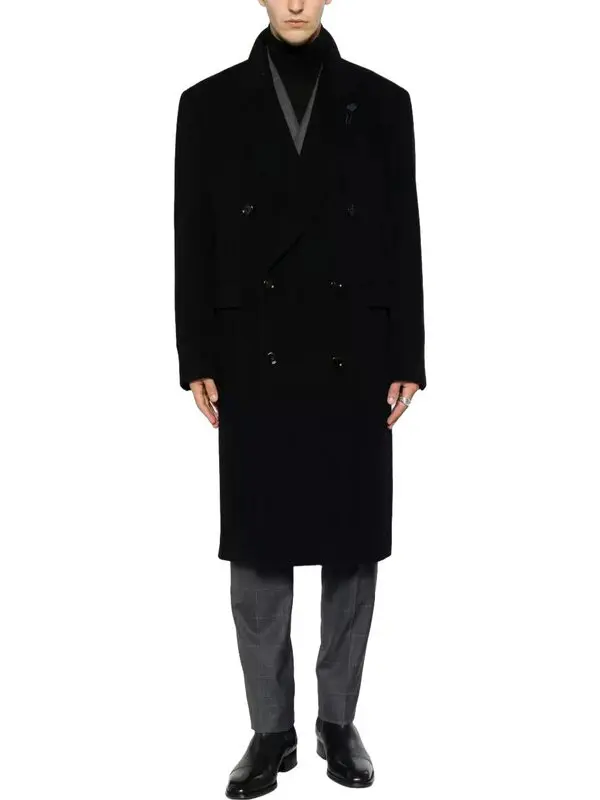 LARDINI Double-breasted Peaked-lapel Coat - Black