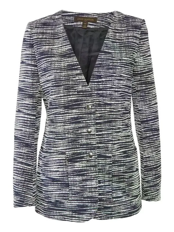 LOUIS VUITTON Navy Tweed V-neck Jacket - Blue