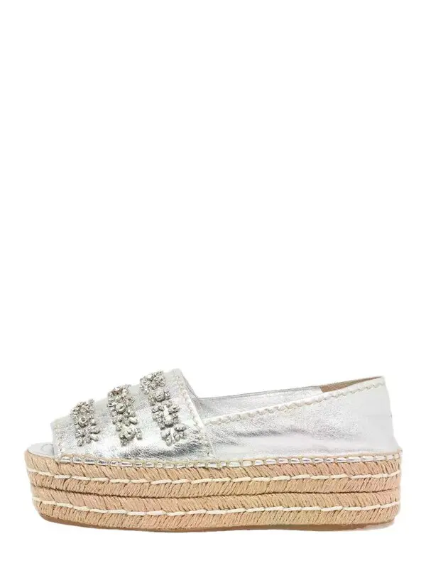 Prada Crystal-embellished Platform Espadrilles - Silver