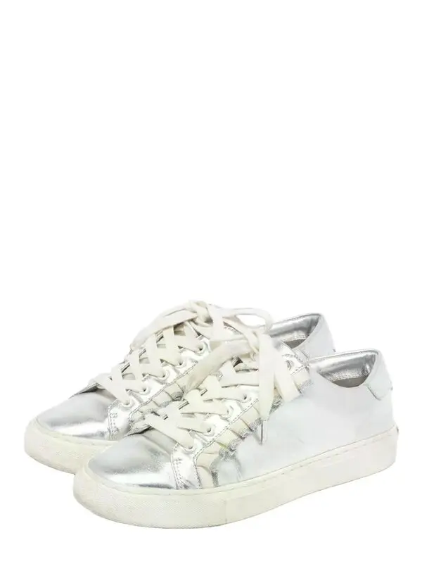 Tory Burch Lace-up Sneakers With Ruffle Trim - Silver