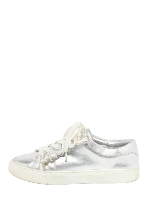 Tory Burch Lace-up Sneakers With Ruffle Trim - Silver
