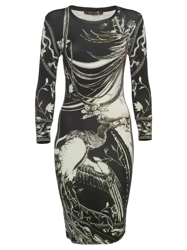 Roberto Cavalli Graphic Print Long Sleeve Dress - Black