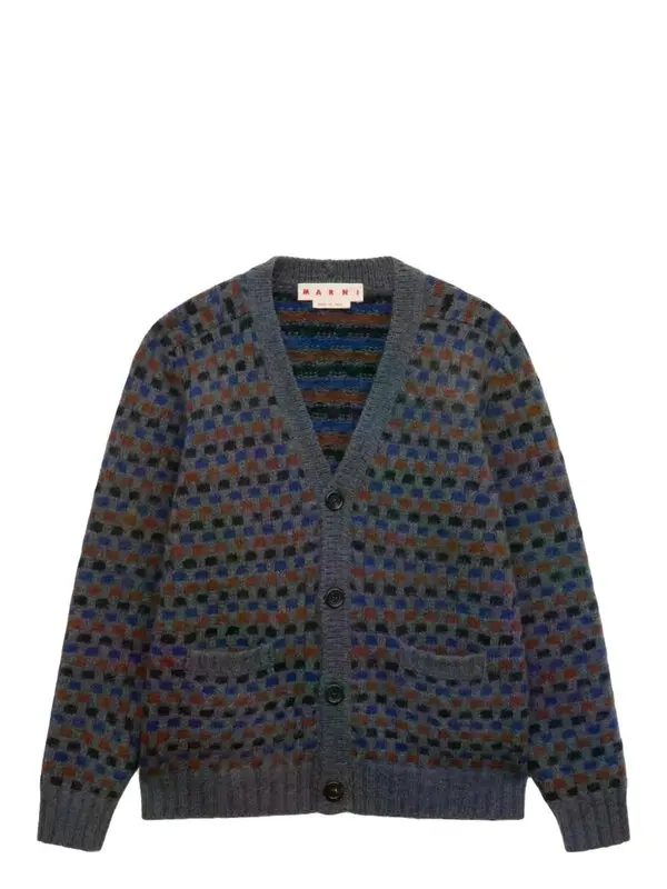 Marni Shetland Wool Jacquard Cardigan - Grey