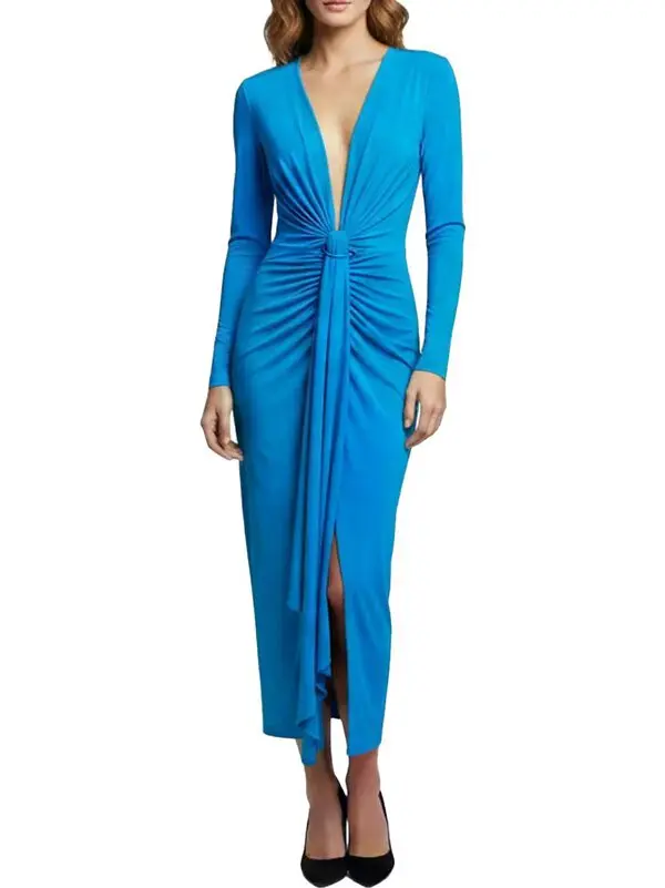 Solace London Lorena Draped Midi Dress - Blue