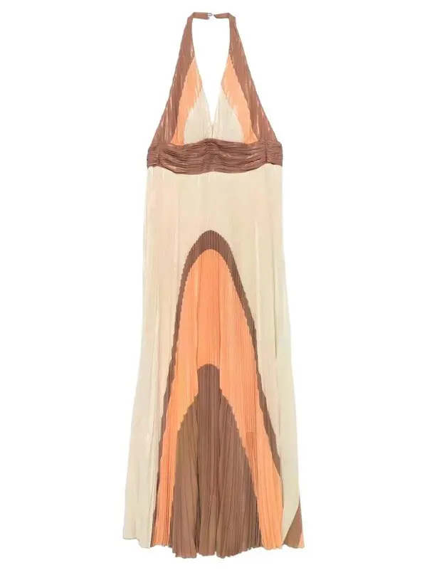 MAESTRI Pleated Halterneck Maxi Dress - Neutrals