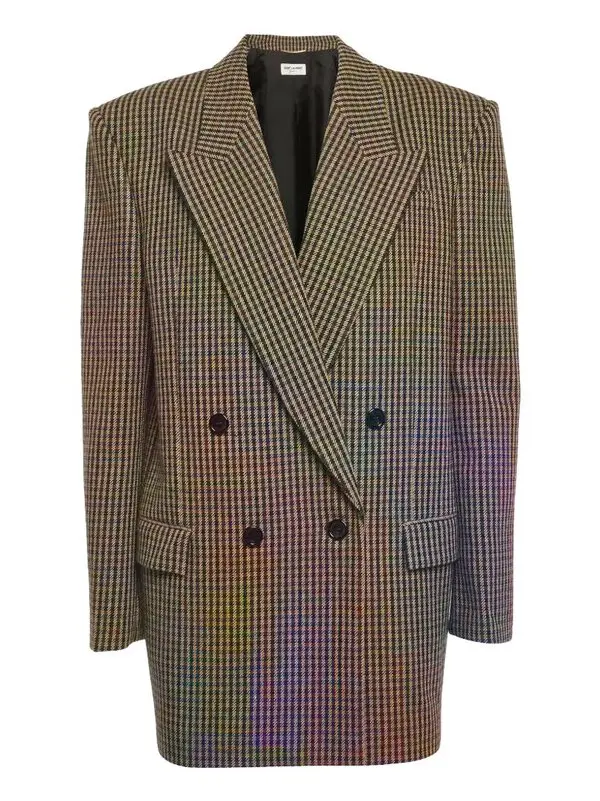 Saint Laurent Houndstooth Double-breasted Coat - Brown
