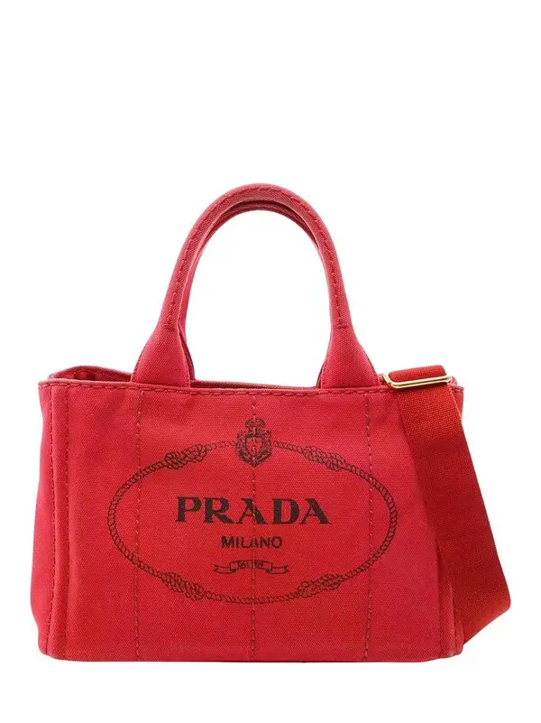 Prada Canapa Logo Tote Satchel - Red