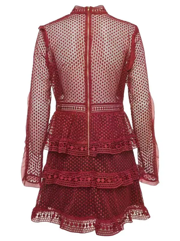 SELF-PORTRAIT Guipure Lace Tie Mini Dress - Red