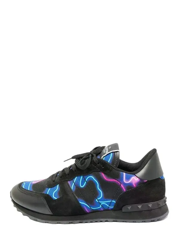 Valentino Garavani Rockrunner Canvas And Suede Lace Up Sneakers - Black