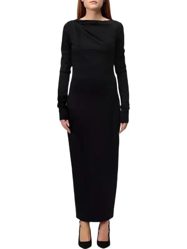 Emporio Armani Draped Detail Long Sleeve Maxi Dress - Black