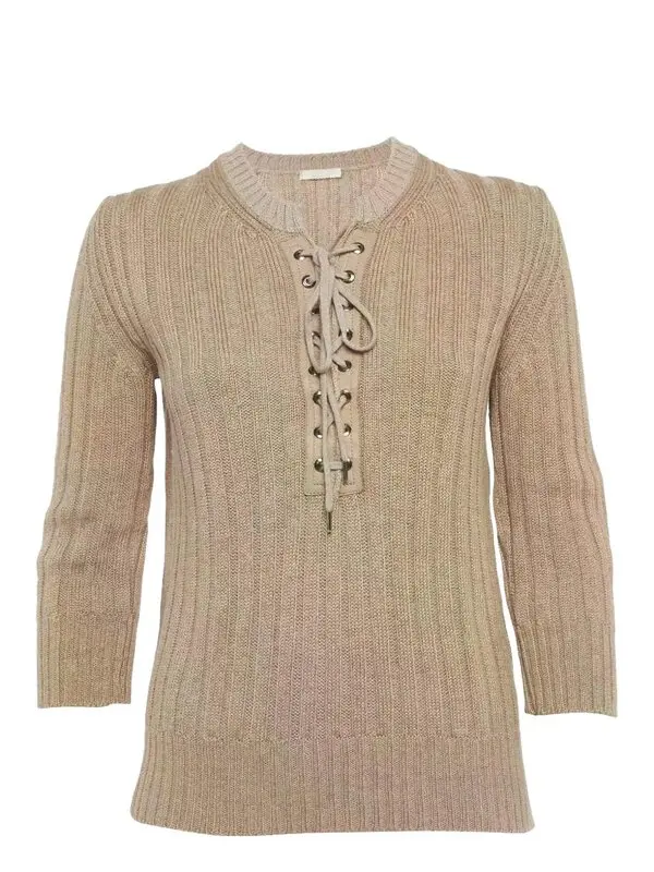 Chloé Ribbed Lace-up Knit Sweater - Neutrals