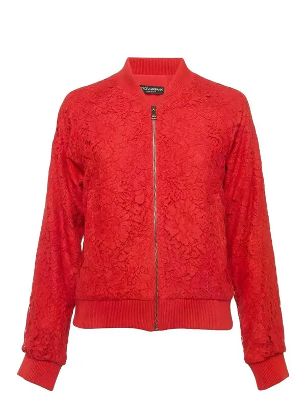 Dolce & Gabbana Corded Lace Zip-up Bomber Jacket - Red