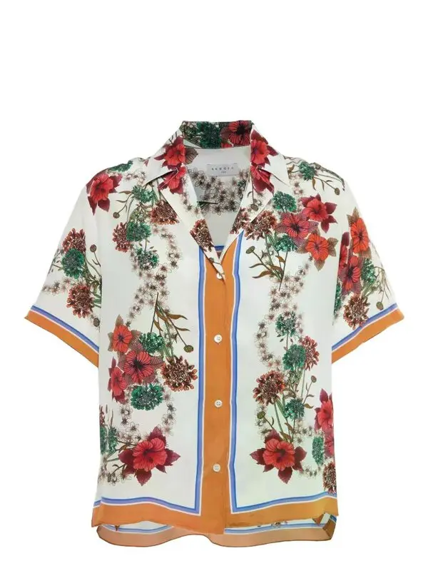 Sandro Silk Floral Print Shirt - White