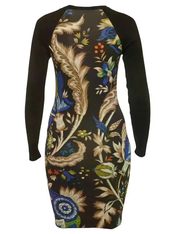 Roberto Cavalli Floral-print Rib-knit Dress - Black