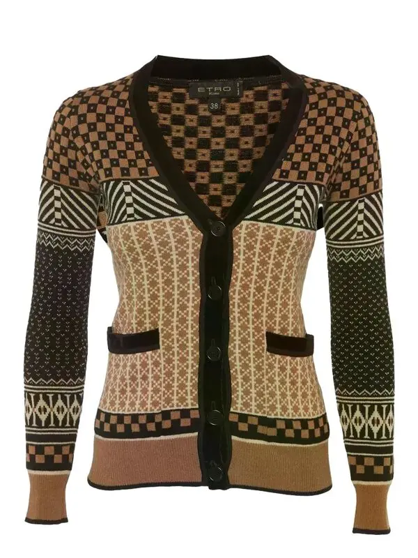 Etro Intarsia Geometric Pattern V-neck Cardigan - Neutrals