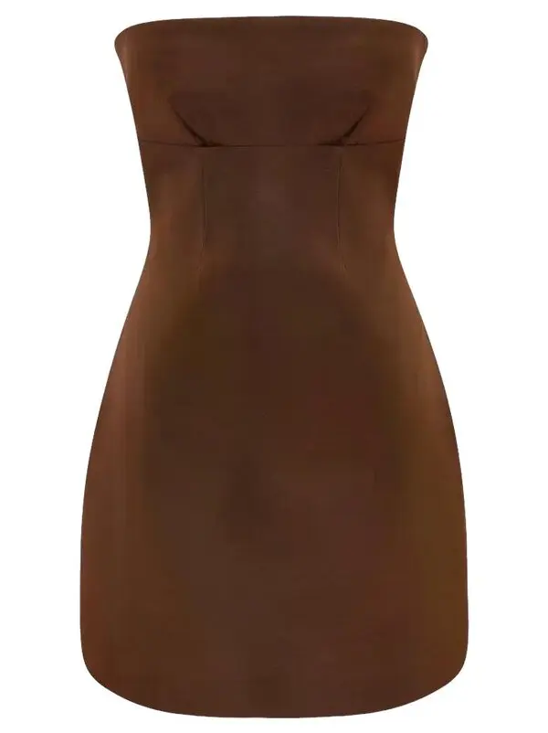 OCCLEUS Strapless Rear Zip Mini Dress - Brown