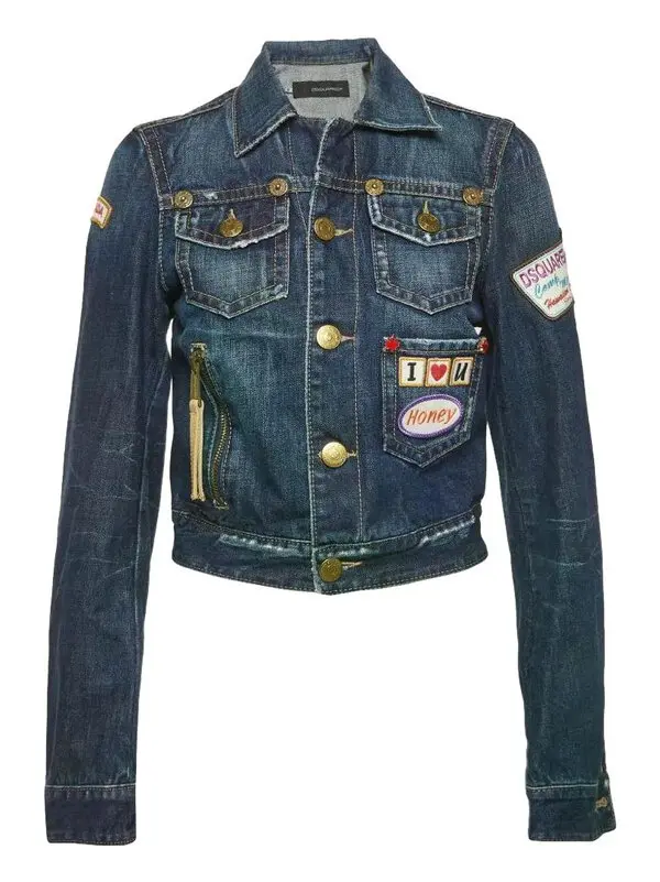 Dsquared2 Logo Embroidered Denim Jacket - Blue