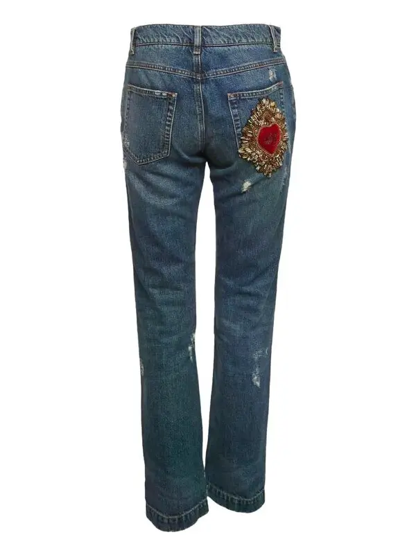 Dolce & Gabbana Baroque Heart Patch Jeans - Blue