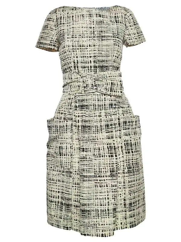 Prada Belted Monochrome Print Dress - Neutrals
